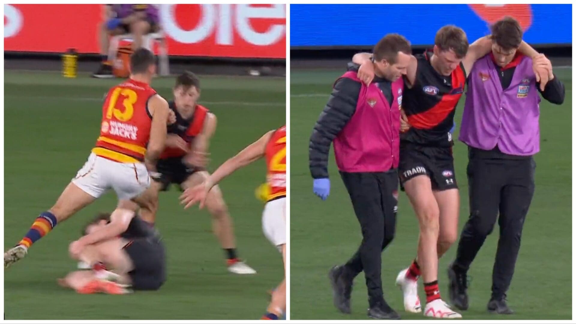 Essendon defender Jordan Ridley stunningly shakes off worrying knee ...
